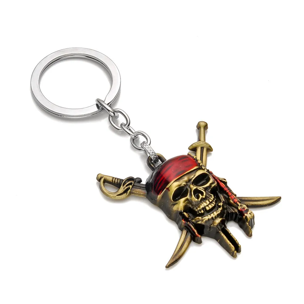 Gold Pirates Caribbean Skull Key Chain for Male Gold Keyholders Keyring ...