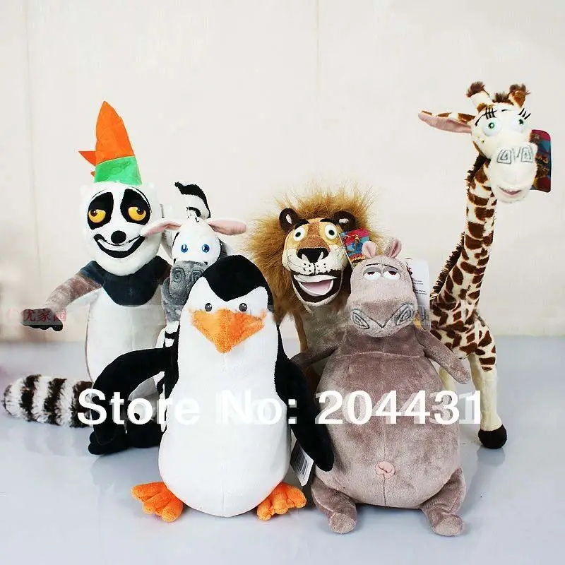 Free shipping Madagascar 3 plush toys 6pcs/set lion deer Hippo Penguin ...