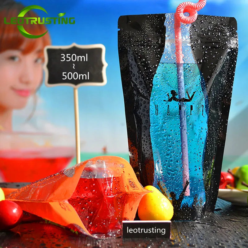 100pcs Bags + 100pcs Straws 300-400ml Clear Stand up Plastic Zip Lock ...