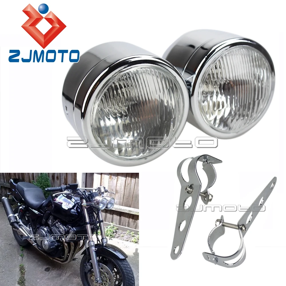 Cafe Racer Universal Black Motorcycle Twin Dual Headlight Motorcycle ...