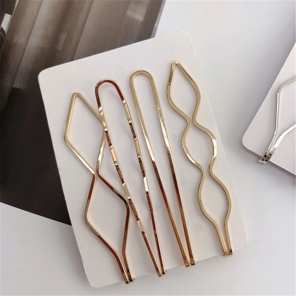 Korea Simple Metal Hair Clips For Women Geometric Rhombus Gold Silver ...