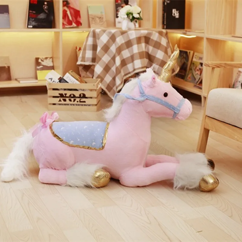 100CM Giant Unicorn Plush Toy Kids Riding Horse Stuffed Big Animal Kids ...