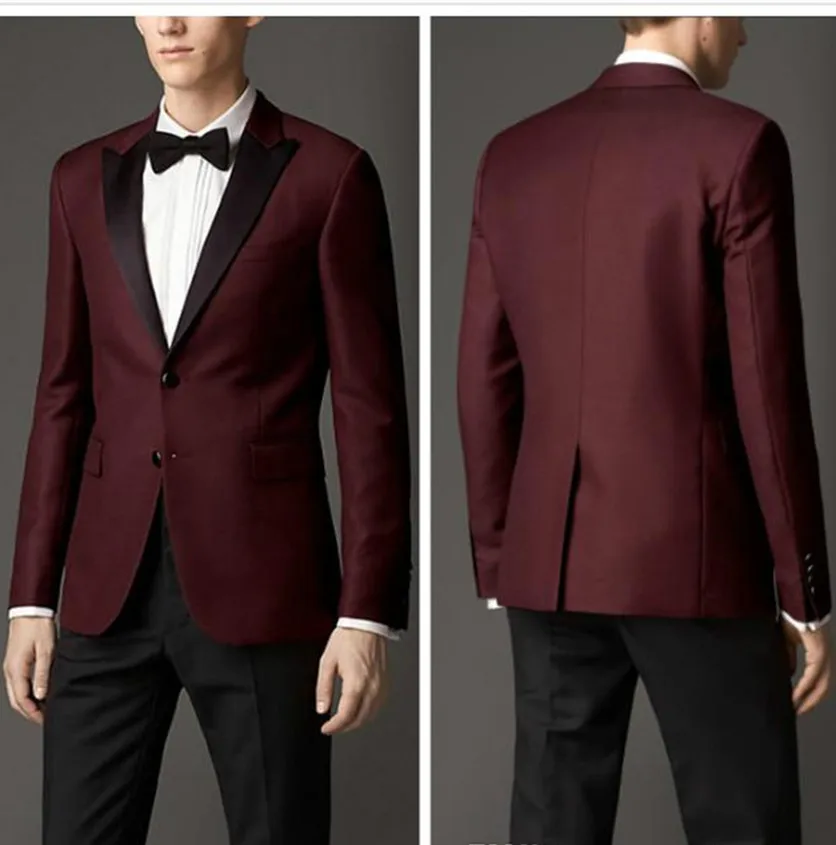 Traje Trajes De Hombres De Vestir vino tinto chaqueta negro solapa ...