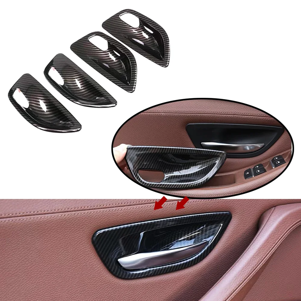JEAZEA 4Pcs Carbon Fiber Car Inner Door Handle Cover Trim Bowl Cover ...