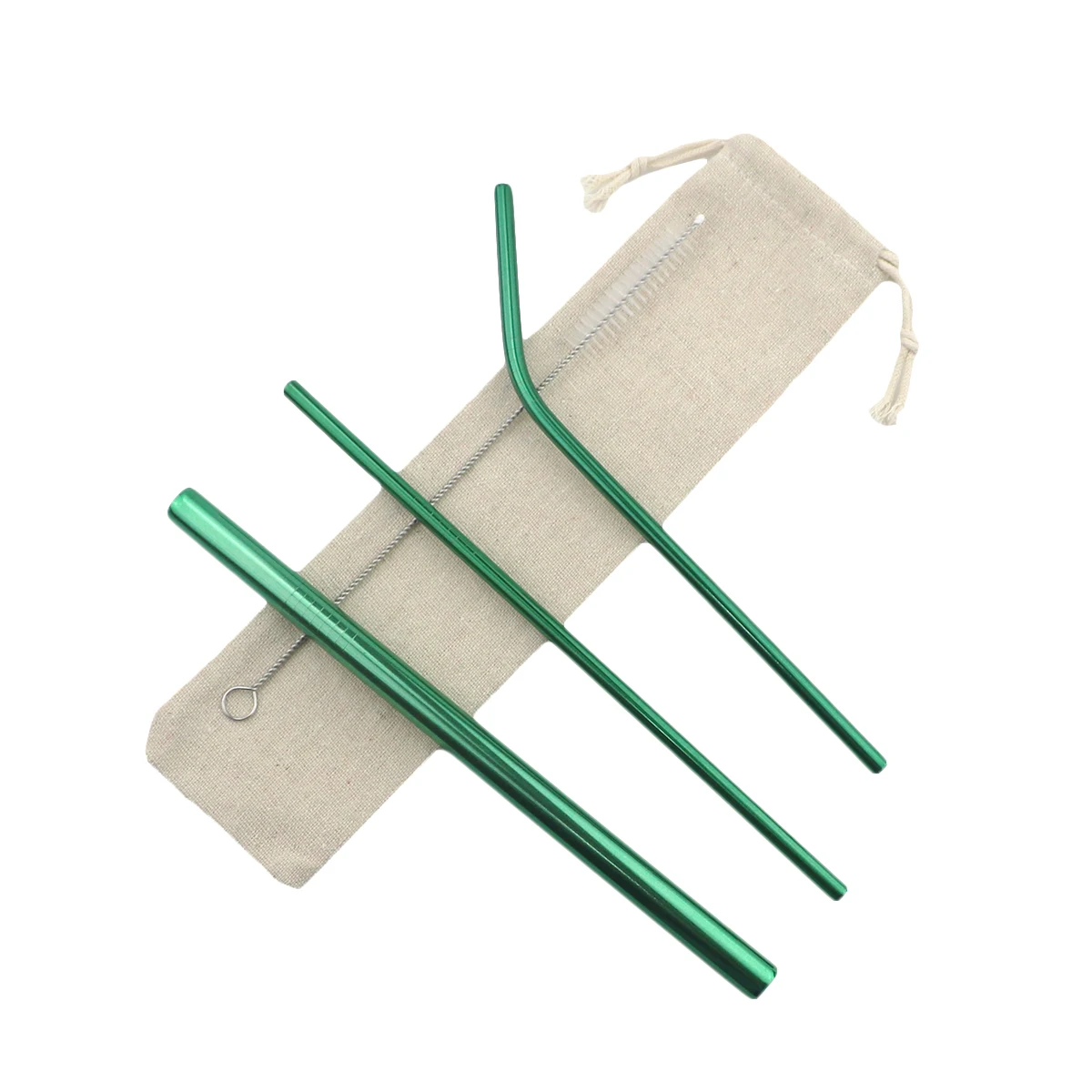 5Pcs Green Reusable Eco Friendly Straws Set 304 Stainless Steel Metal ...