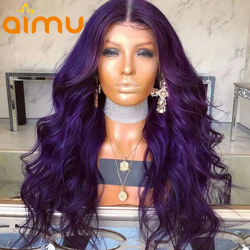Brazilian Purple Color Lace Wig Black Women 180 Pre Plucked Natural