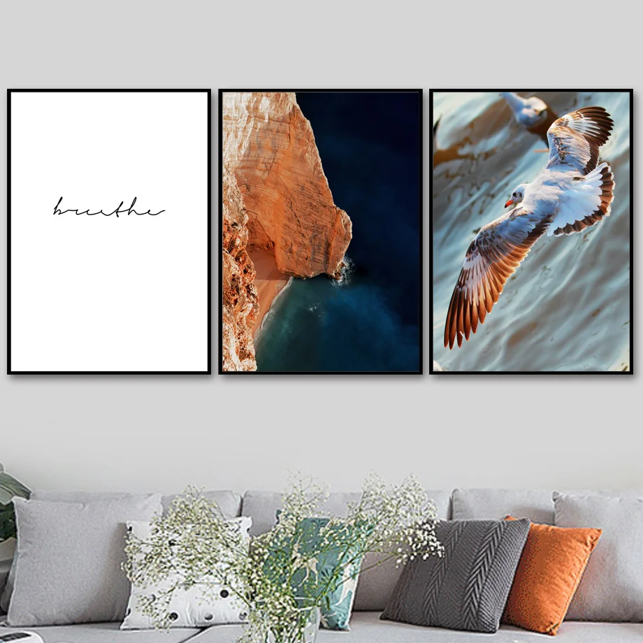Seagull Sea Road Life Quotes Wall Art Canvas Painting Nordic Posters ...