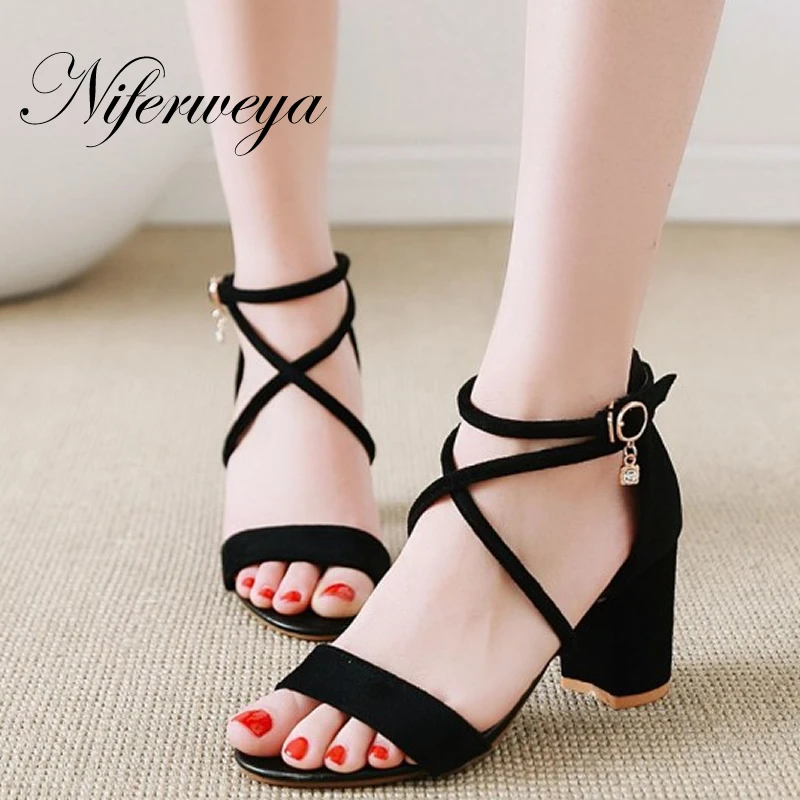 Sexy Peep Toe thick heel high heels big size 33 45 summer women shoes ...