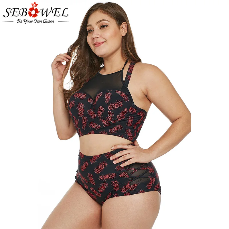 SEBOWEL Леопардовый принт размера плюс комплект бикини Лето Для женщин ...