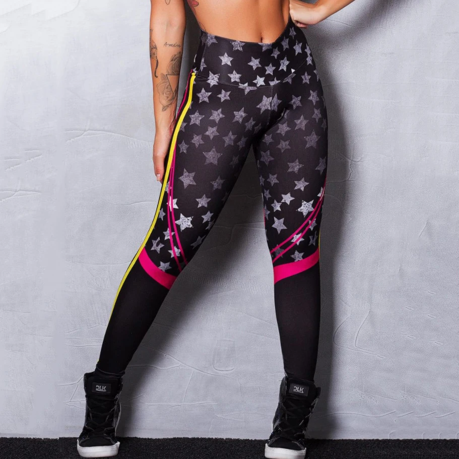 Women Stars Prant Tight Yoga Pants Push Up Ladies Sport Wear Femme Gym