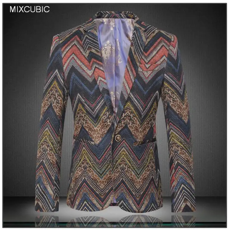 MIXCUBIC Autumn winter England style Colored pattern printed suit men ...