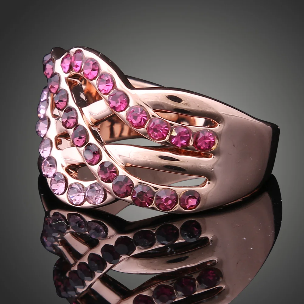 Wholesale Lots Elegant Rings Rose Gold color Alloy Inlay Pink & Purple ...
