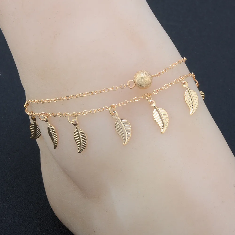 2019 Fashion Bohemian Leaf Anklets For Women Gold Sliver Color Link ...