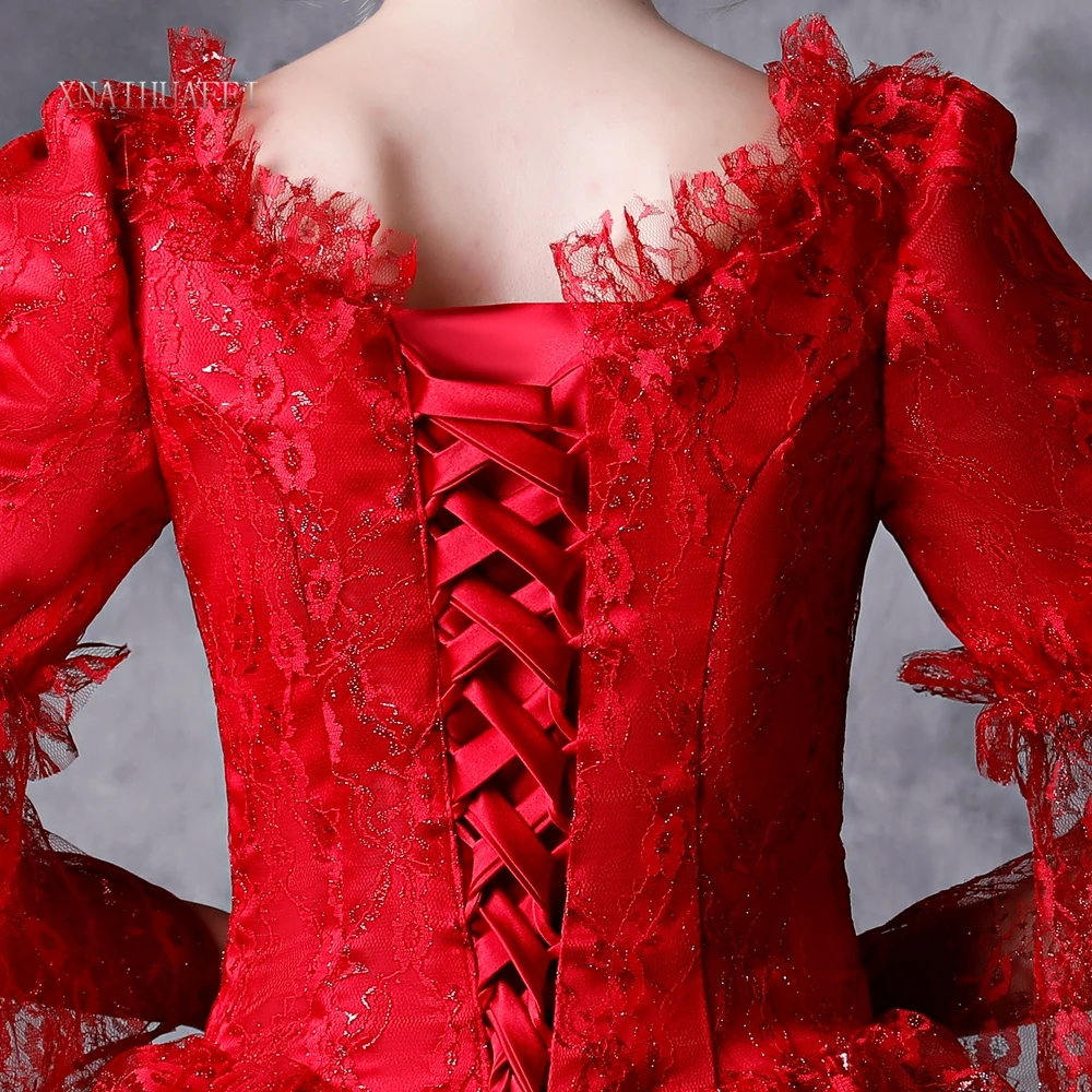 Red 18th Century Rococo Green Royal Court Dress Retro Baroque Clothing ...
