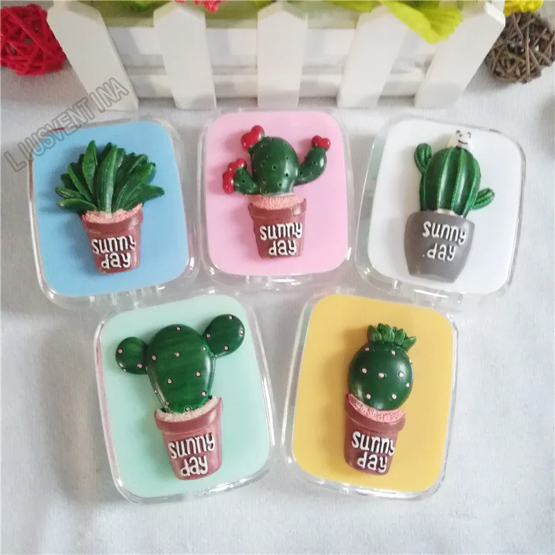 LIUSVENTINA Portable DIY Resin Cute Pot Cactus Contact Lens Case with ...