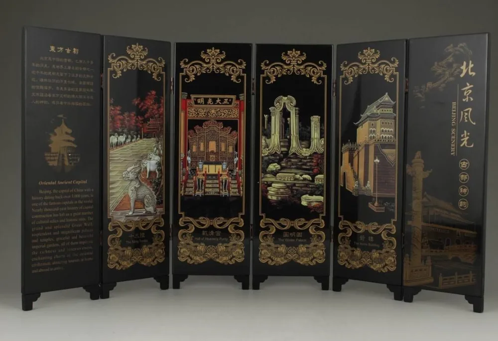CHINESE OLD LACQUER HANDWORK PAINTING BEIJING SCENERY SCREEN DECORATION ...
