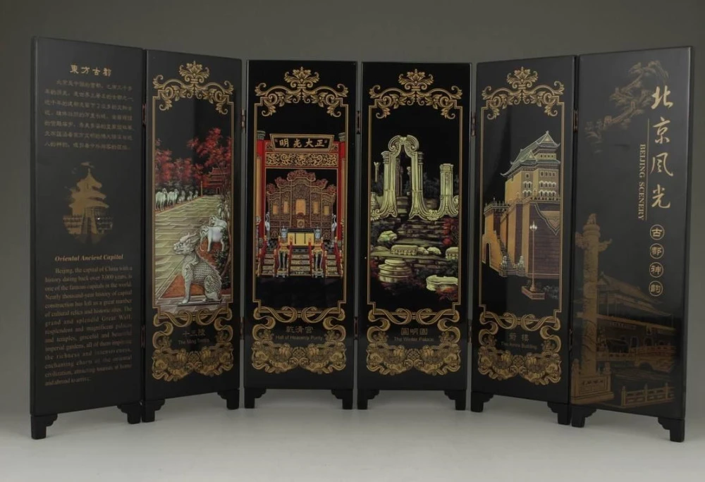 CHINESE OLD LACQUER HANDWORK PAINTING BEIJING SCENERY SCREEN DECORATION ...