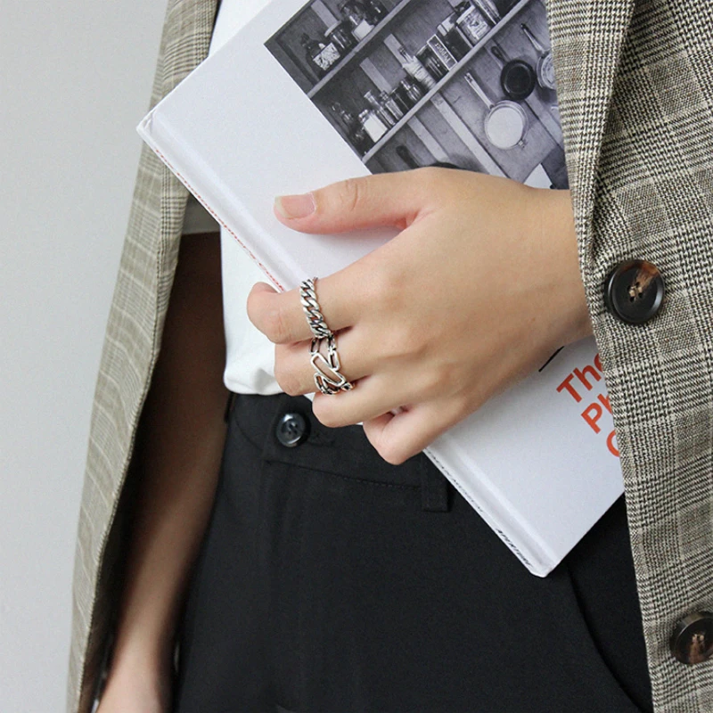 F.I.N.S, S925 Стерлинговое Серебро, кольца для женщин, Ретро стиль, старая цепочка, выдолбленное ...