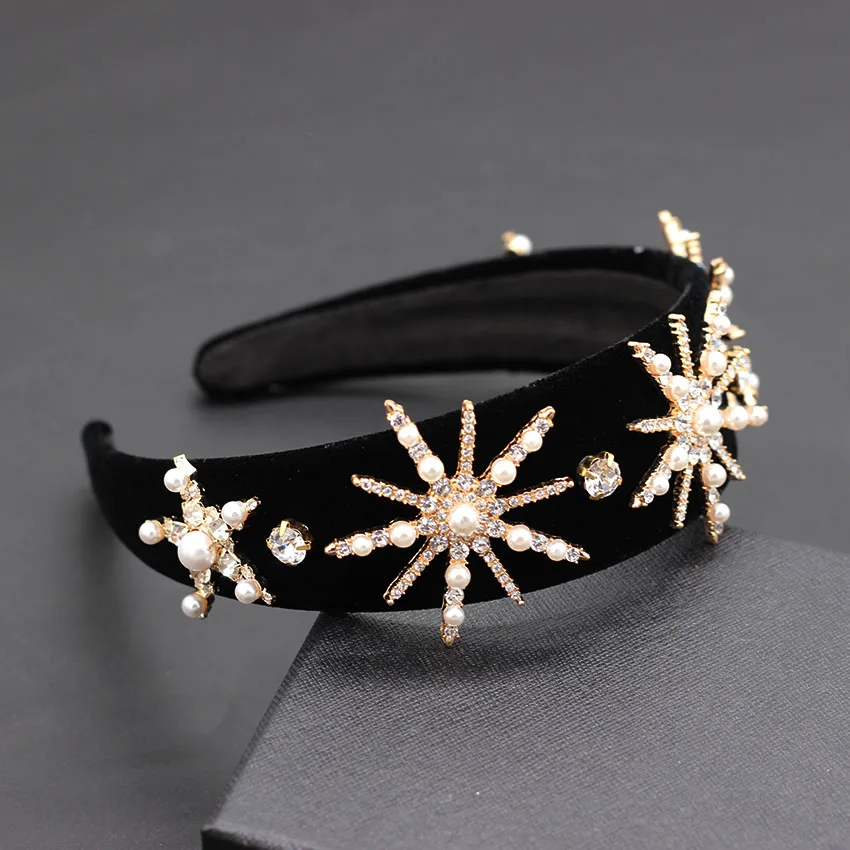 Цветные стразы, головная повязка в стиле барокко, тяжелая ткань ...