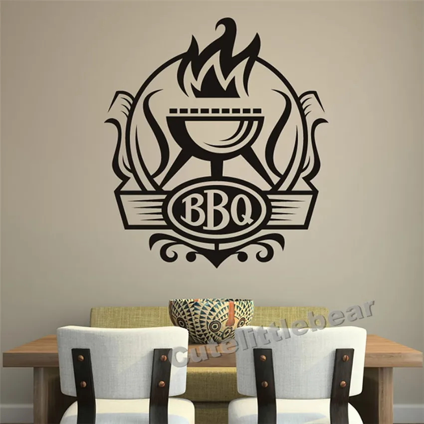 BBQ Badge Decal Vinyl Removable Waterproof Home Decor Grill With Fire ...