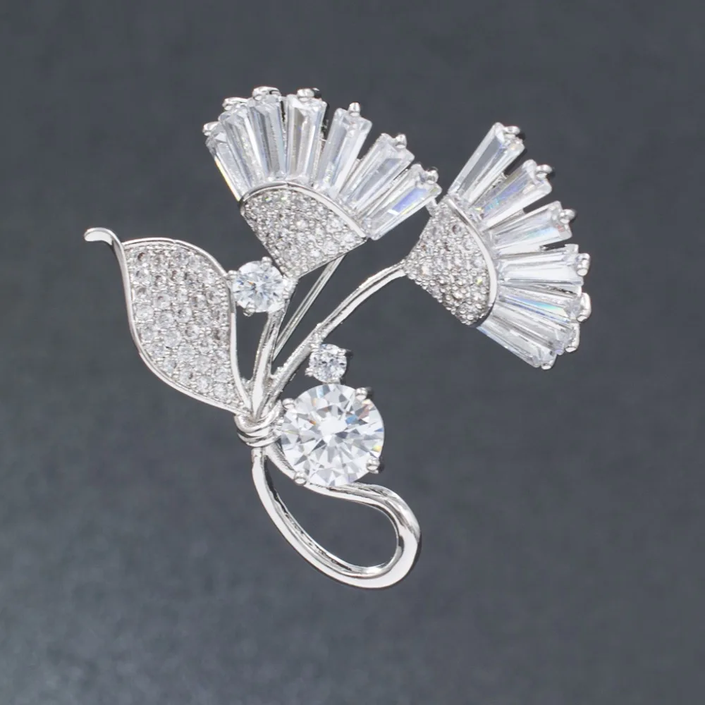 Pretty Cubic Zirconia Flower Brooch Pin Broach Women Girl Dress Jewelry ...