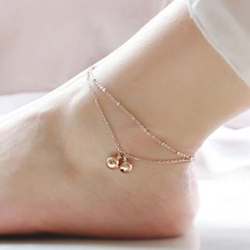 Ankle Bracelet Foot Leg Chain Fashion Cute Simple Double Tassel Bells ...