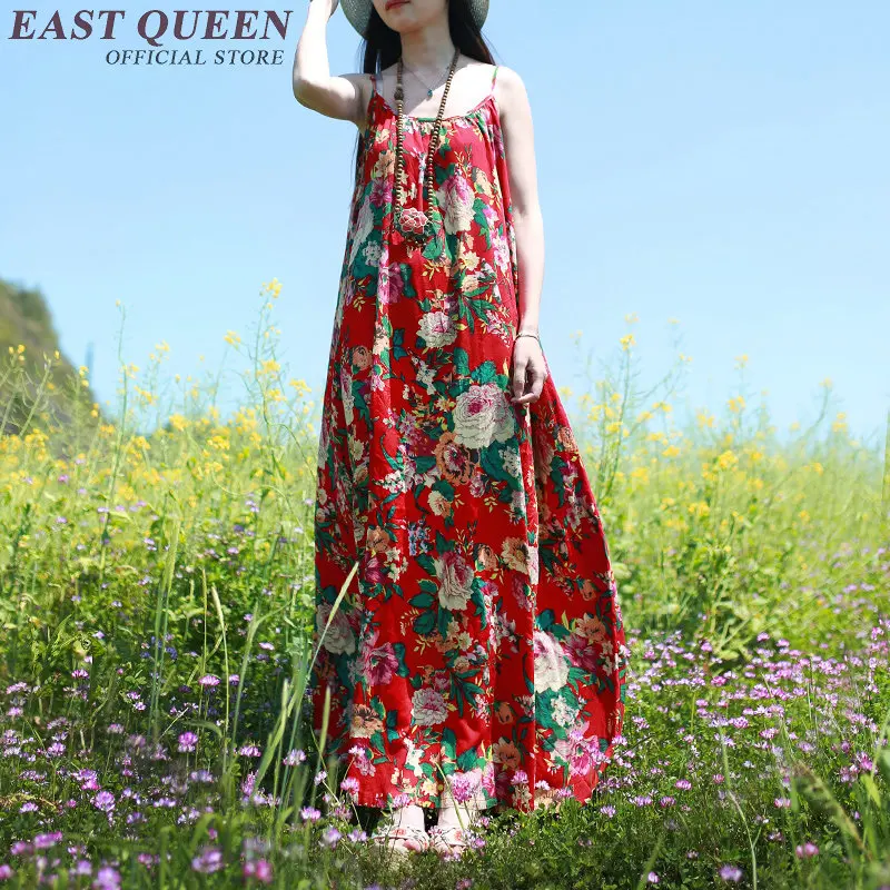 Floral Long Dress Chinese Traditional Dress Linen Dresses Summer Women ...