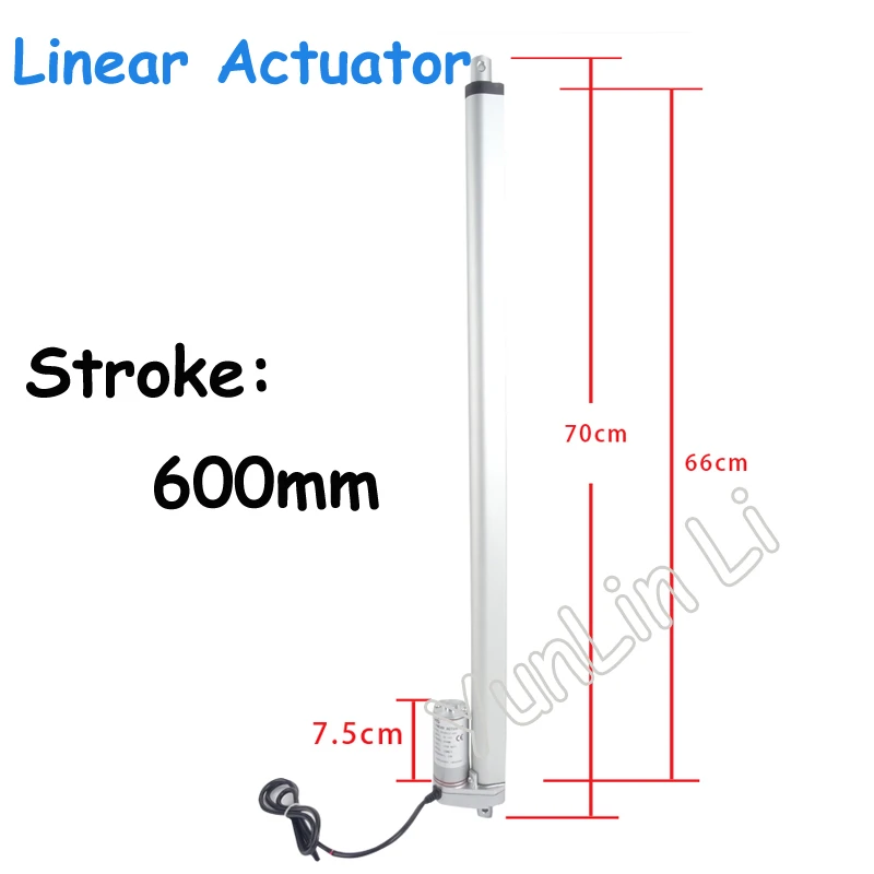 600mm Stroke Linear Actuator DC112V 24V 36V Motor Heavy Duty 750N Load ...