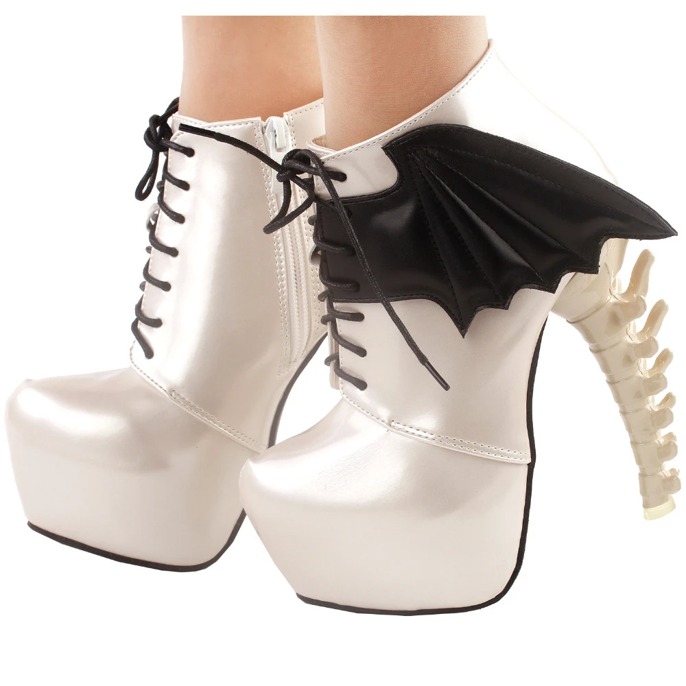 LF80658 Show Story Punk Two Tone Wings Lace Up Bone Heels Platform ...