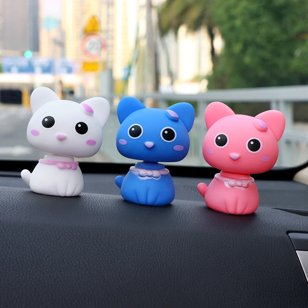 Car Ornaments Cute Pvc Shaking Head Cat Figure Dolls Kawaii Decoration ...