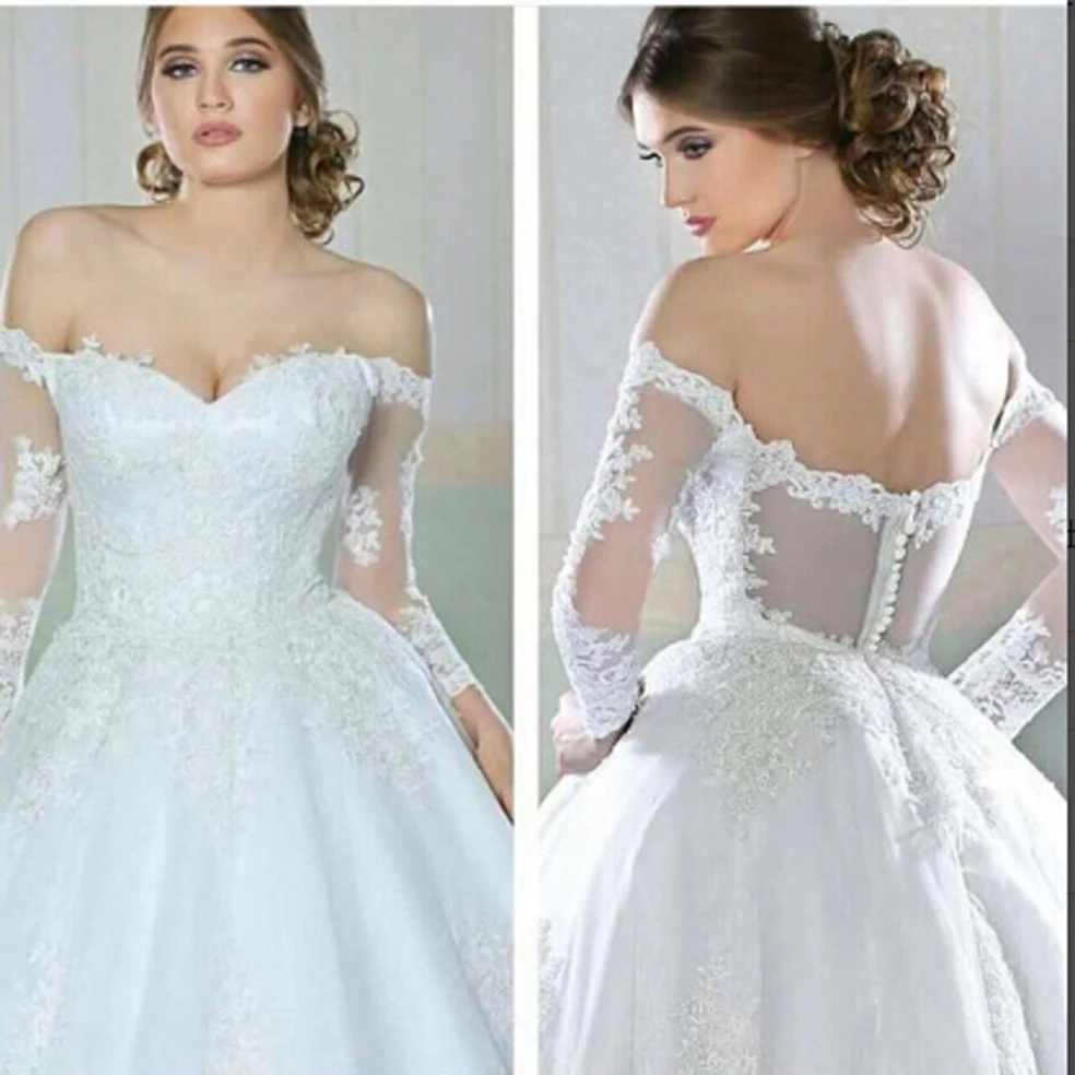 Sexy Sheer Back Long Sleeve Wedding Dresses Turkey Elegant Sweetheart ...