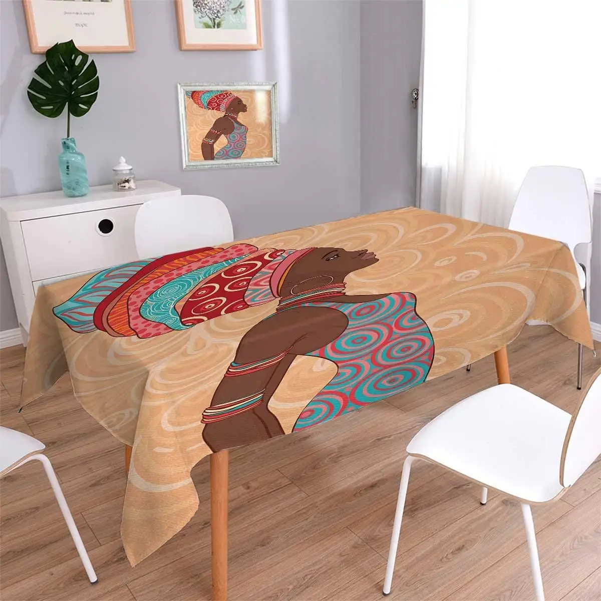 African Table Cover Ethnic Tribal Woman in Native Clothes Savannah ...