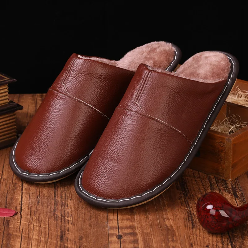 Stone Village Genuine Leather Slippers Women Autumn And Winter Home ...