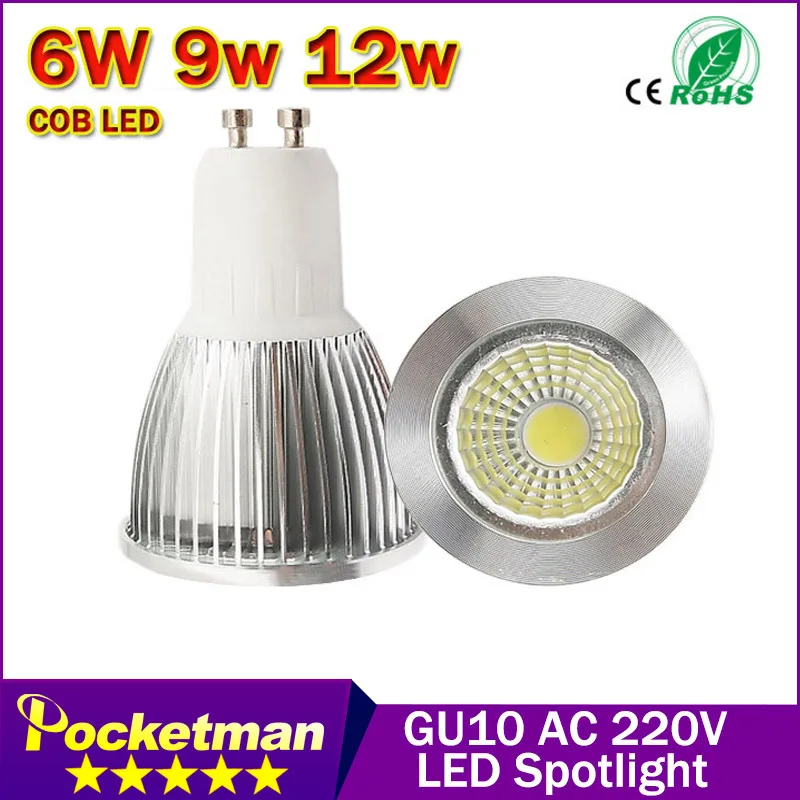 Super Bright GU 10 Bulbs Light Dimmable Led Warm/White 85 265V 6W 9W 12W GU10 COB LED lamp light ...