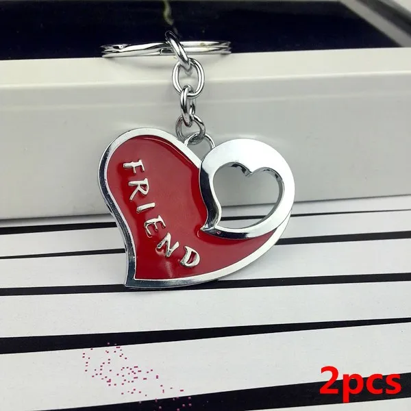 2pcs 2017 new metal hollow red heart friend key chain ring keychain ...