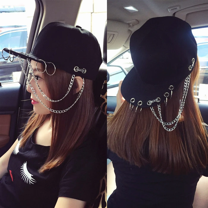 Harajuku Fashion SWAG Rivet Chains Baseball Caps Hip Hop Hat Iron Hoop ...