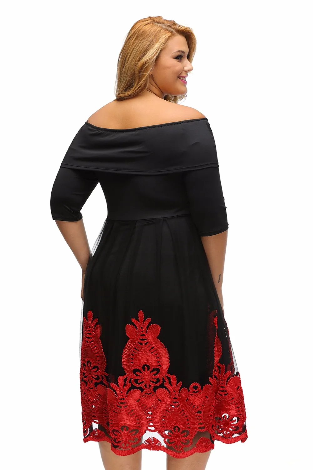 Plus Size Dress Xl-xxxl Big Women Dresses Lacy Embroidery Tulle Curvy ...