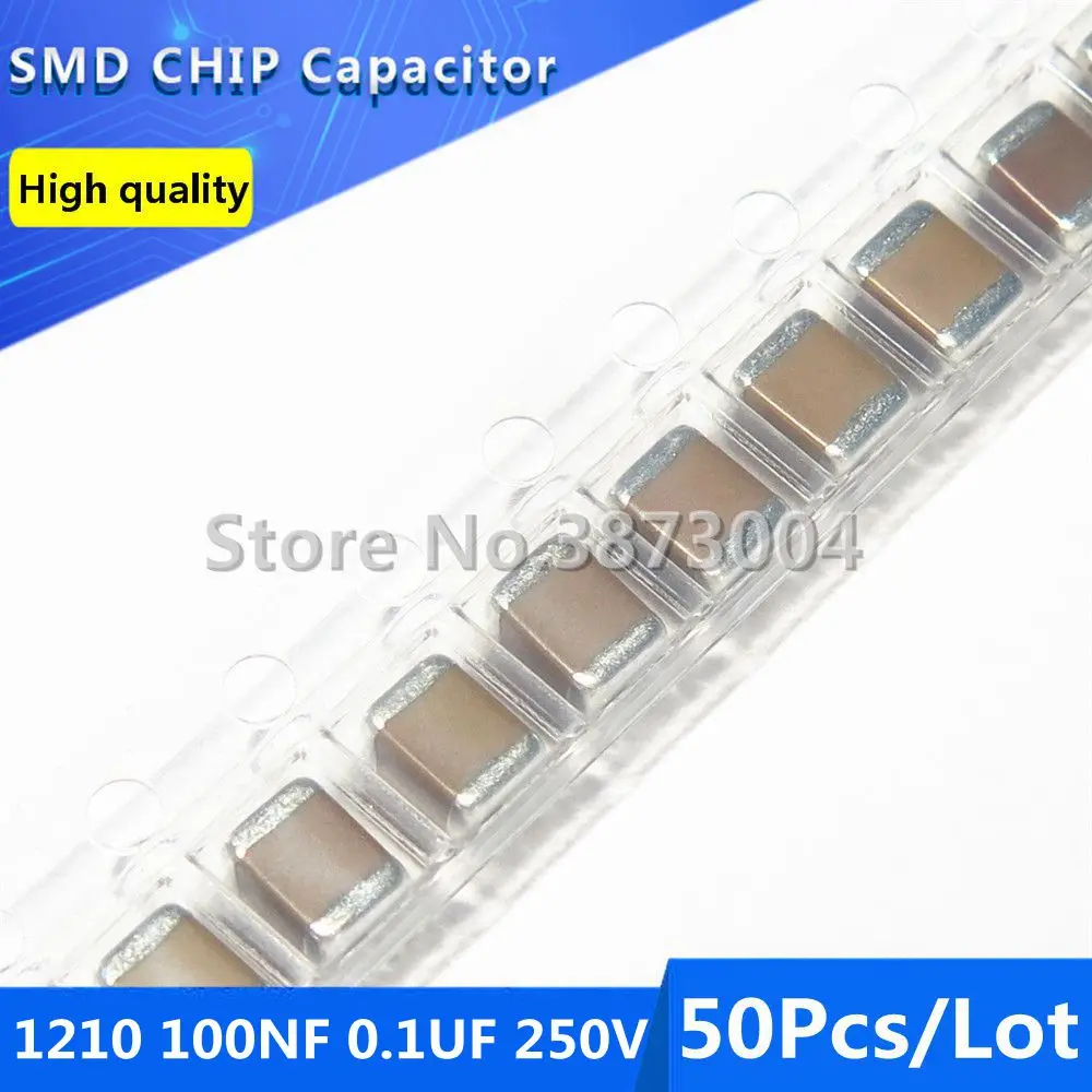 50 pcs 1210 100NF 0.1 UF 250 V 10% Thick Film Chip Capacitor Cerâmico ...