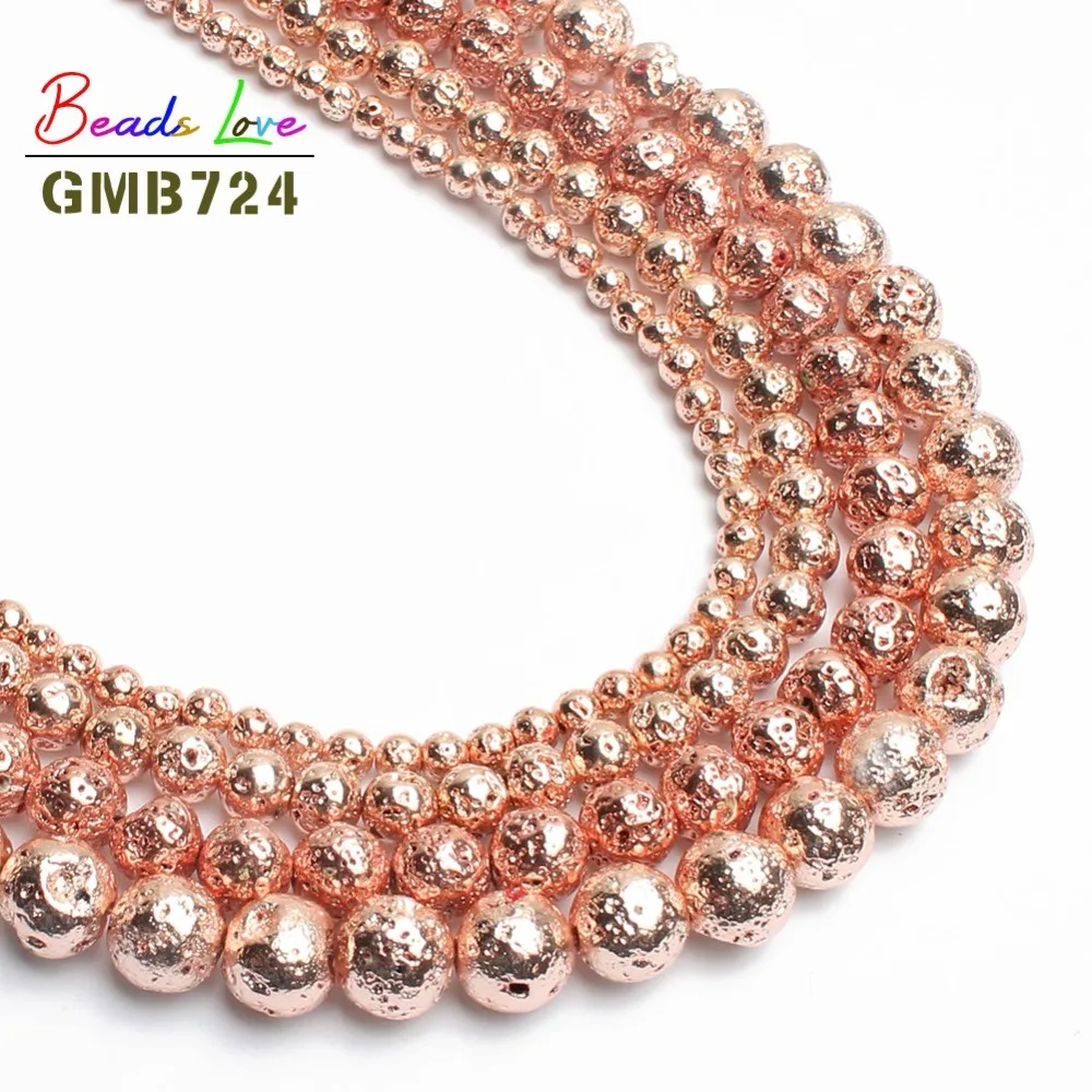 Natural Stone Beads Rose Gold Lava Hematite Beads For Jewelry Making ...