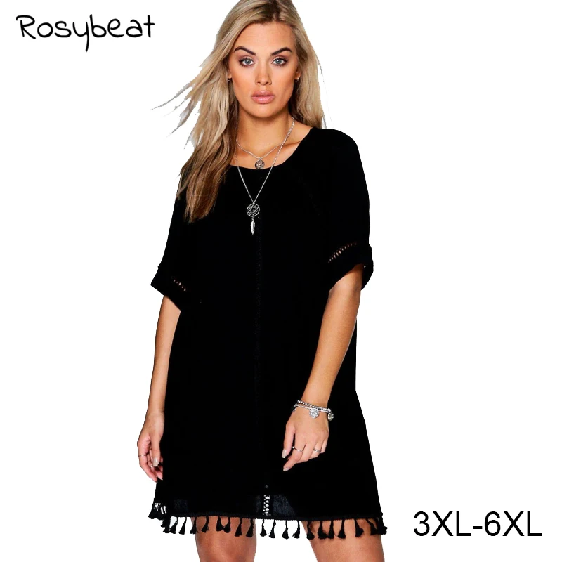Plus Size Women Dress Concise Bohemian Summer Style O Neck Tassel ...