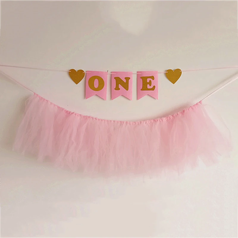 Pink Tutu Tulle Table Skirt Gold Banners Set Fishtail Bunting BB010 ...