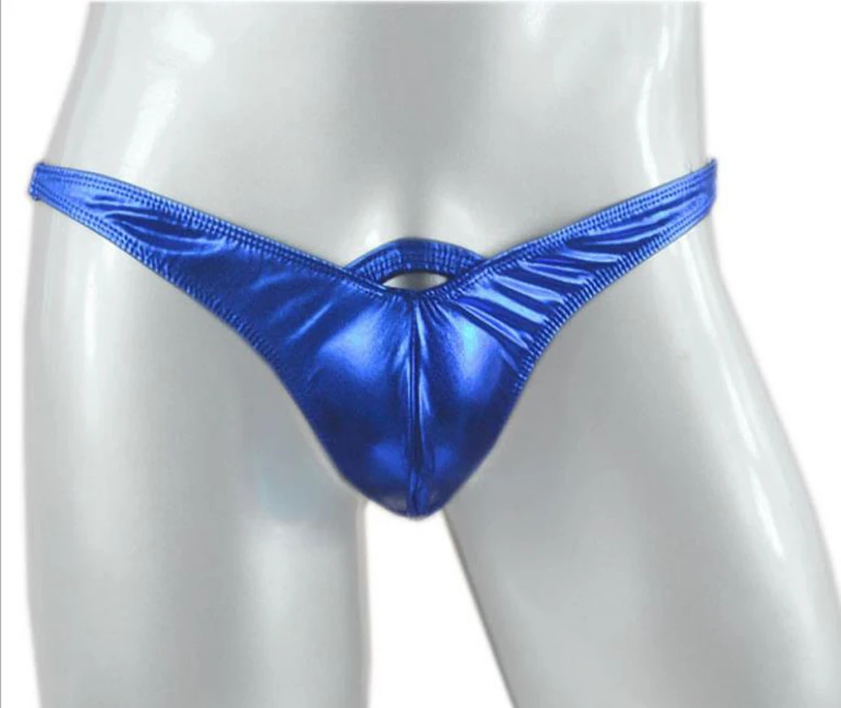 Sexy Faux Leather Male Panties Three Dimensional Cut Bulges Mens Pu