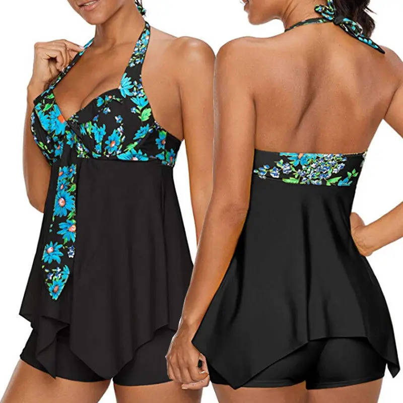 Women 2pcs Swimwear Bathing Suit Padded Bra Push Up Halter Tops Shorts