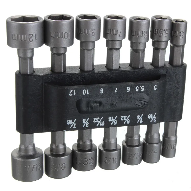 14pcs Power Nut Driver Bits Set Sae&Metric Socket Screwdriver Bits 1/4 ...