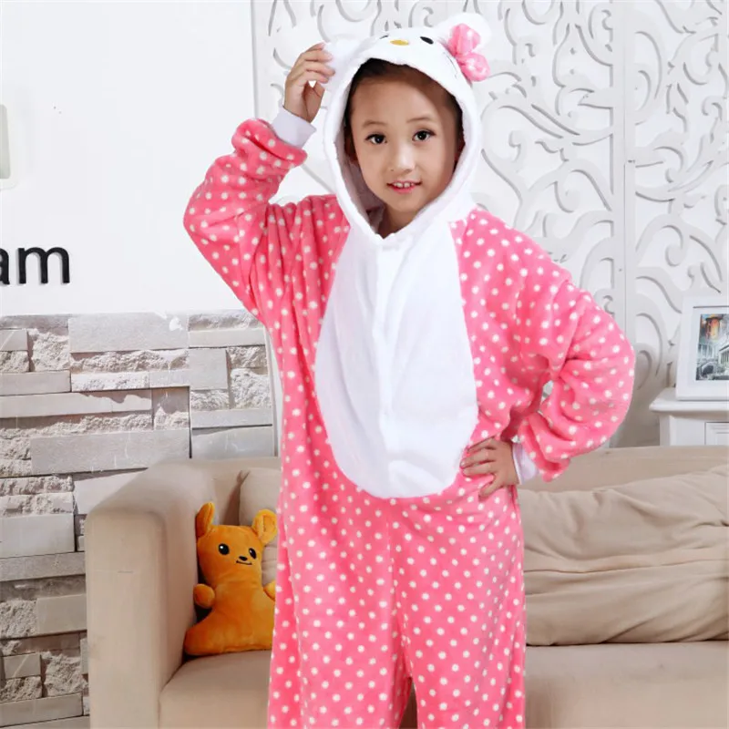 Flannel Animal Cat Pajamas Kids Cosplay Cartoon Polka Dot Girls Pajamas ...