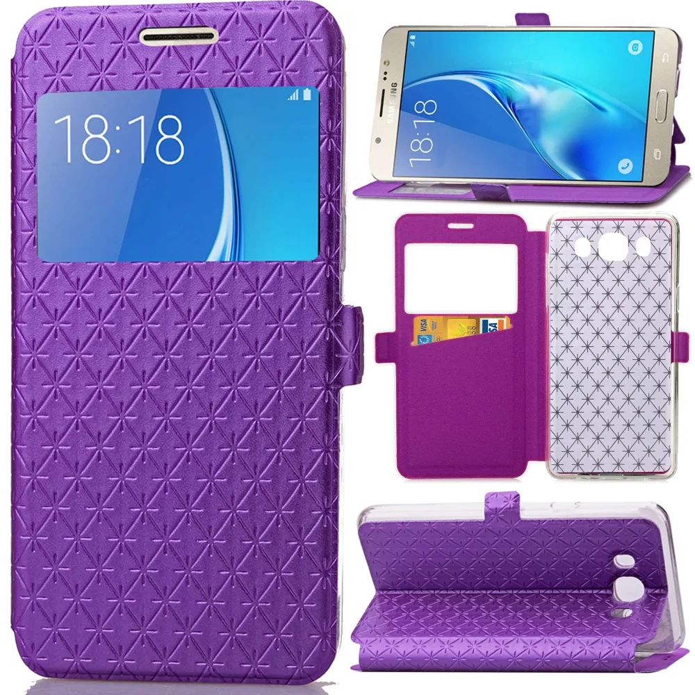 [Long Steven]For Samsung J5 2016 Case View Window Lattice Rhombic ...