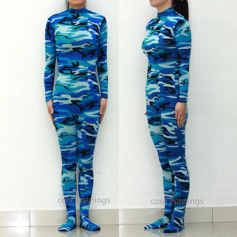Fancy Dress Party Blue Camo Unisex Spandex Zentai Costume Dancewear ...