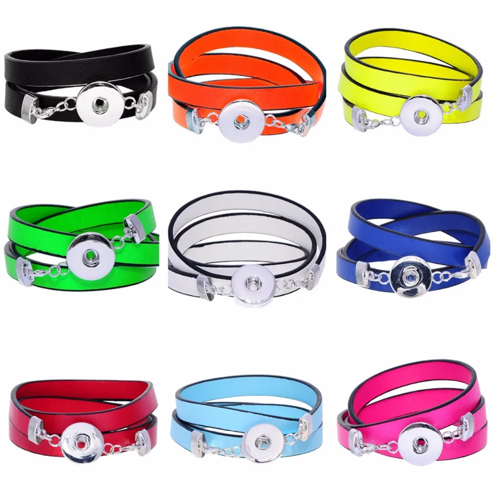 Fashion Colorful Multi layer leather bracelets snap bracelets 60cm ...