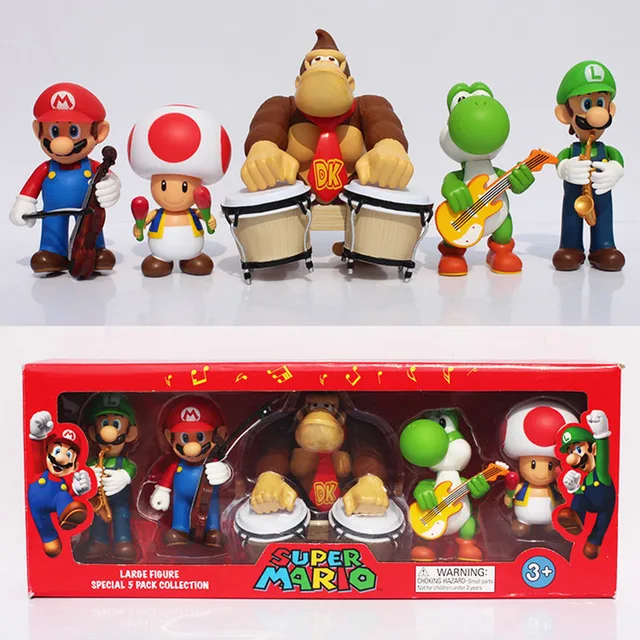 5Pcs/set Super Mario Playing Team Band Mario Luigi Donkey Kong Toad ...