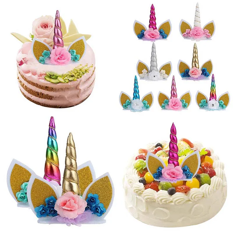Cartoon Unicorn Horn Cake Toppers Cute Horn Ears Cake Decorations ...